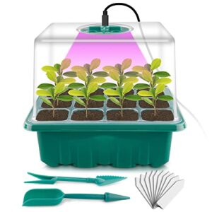 Seed Starter Tray with Grow Light, NEWKITS Plant Germination Starter Kit Seed Starter kit with Humidity Dome and Base for Greenhouse Grow Wheatgrass Hydroponic(12 Cells per Tray) (with Grow Lights)