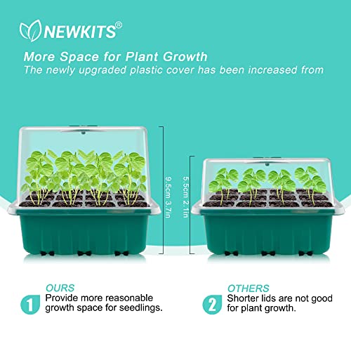 Seed Starter Tray with Grow Light, NEWKITS Plant Germination Starter Kit Seed Starter kit with Humidity Dome and Base for Greenhouse Grow Wheatgrass Hydroponic(12 Cells per Tray) (with Grow Lights)