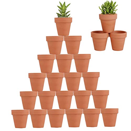 24pcs Small Mini Clay Pots, 2.5'' Terracotta Pot Clay Ceramic Pottery Planter, Cactus Flower Terra Cotta Pots, Succulents Nursery Pots, with Drainage Hole, for Indoor/Outdoor Plants, Crafts,Wedding