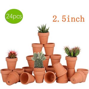 24pcs Small Mini Clay Pots, 2.5'' Terracotta Pot Clay Ceramic Pottery Planter, Cactus Flower Terra Cotta Pots, Succulents Nursery Pots, with Drainage Hole, for Indoor/Outdoor Plants, Crafts,Wedding