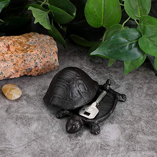 JUXYES Turtle Cast Iron Key Hider Outside Spare Door Key Box Outdoor Small Garden Statues Ornament, Turtle Indoor Decoration Jewelry Trinkets Box for Key, Ear Studs, Ring, Paper Clip