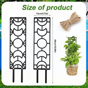 2pcs Metal Plant Trellis for Climbing Support, 19inch Indoor Houseplant Trellis Flower Potted Plants Moon Phase Small Garden Trellis with Moisture-Proof Layer for Pot Plant Vine Monstera (Black)