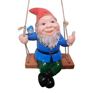 keonsen fun gnome garden gnome statue decoration, creative garden statue decoration, large resin garden gnome ornament novelty gift for outdoor indoor patio lawn porch (swing gnome)