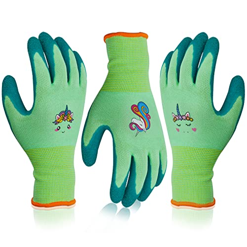 GLOSAV 3 Pairs Kids Gardening Gloves for Age 7-8, Childrens Garden Glove for Toddlers Yard Work, Non Slip, Flexible (Small for 7, 8 Year Old)