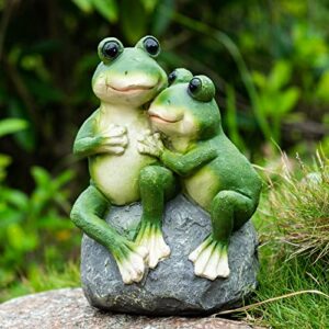 St. Patricks Day Frog Statue Garden Decor, Resin 2 Frogs on Stone Figurine for Indoor Outdoor Decoration Sculpture Gardening Gift