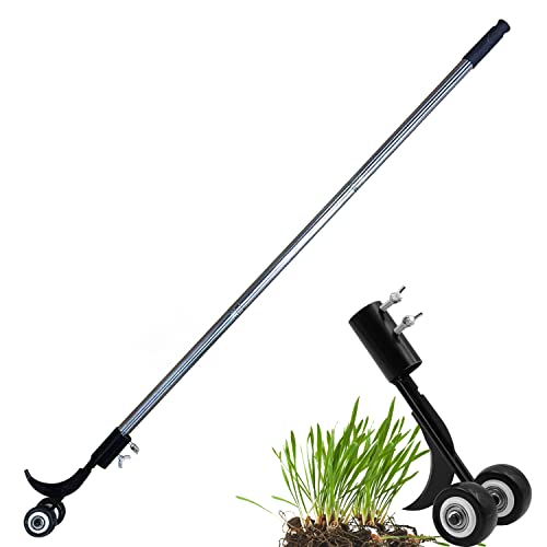 Stand Up Crevice Weeder Remover Tool, Hand Crack Weeding Tool Curved Hook Weed Puller with Wheels & 18.5-31.5" Telescopic Rod for Garden Lawn Yard Driveway Brick Sidewalks Pathways Patio Paving