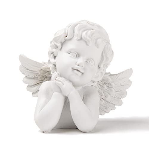 BRABUD Resin White Angle Statue Praying Cherub Statue Indoor Outdoor Home Garden Wings Angel Decoration Figurine Collection 5.1'' TQGJBS69