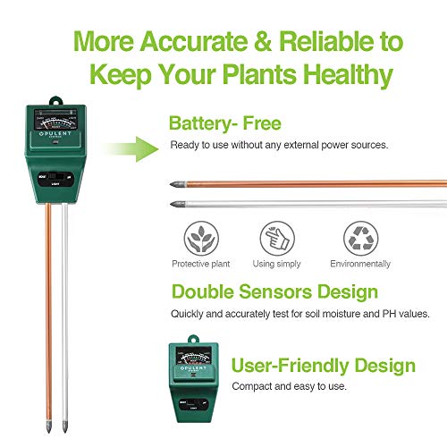 OPULENT SYSTEMS 3-in-1 Soil pH Meter Soil Moisture Light and pH Tester, Gardening Hand Tools for Indoor & Outdoor Garden Lawn Farm Plant Care