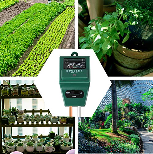 OPULENT SYSTEMS 3-in-1 Soil pH Meter Soil Moisture Light and pH Tester, Gardening Hand Tools for Indoor & Outdoor Garden Lawn Farm Plant Care