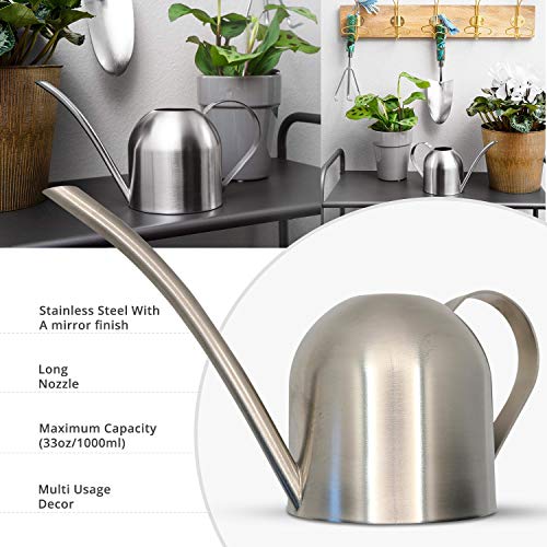 Itza 15 oz. Small Stainless Steel Metal Watering Can for Indoor, Outdoor Houseplants, Mini Watering Tool for Your Bonsai, Succulent & Orchid Plant Garden