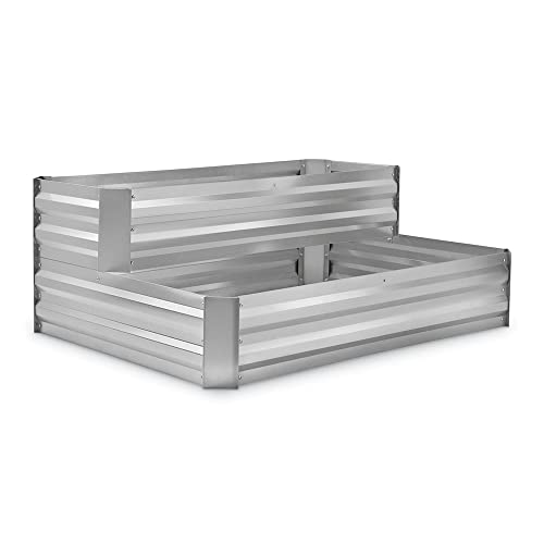 CASTLECREEK Galvanized Stair Planter Box Elevated Raised Garden Bed 2-Tier Outdoor Flowers, Herbs, Vegetable Planting Boxes Gardening Container, 47.25" l. x 35.5" w.