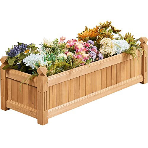 Yaheetech 43.5″ L × 16″ W × 14″ H Wooden Raised Garden Bed, Wood Rectangular Garden Planter Outdoor, Raised Planter Box for Patio/Yard/Greenhouse/Home Vegetable/Flower/Herbs, Natural Wood