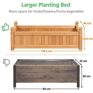 Yaheetech 43.5″ L × 16″ W × 14″ H Wooden Raised Garden Bed, Wood Rectangular Garden Planter Outdoor, Raised Planter Box for Patio/Yard/Greenhouse/Home Vegetable/Flower/Herbs, Natural Wood