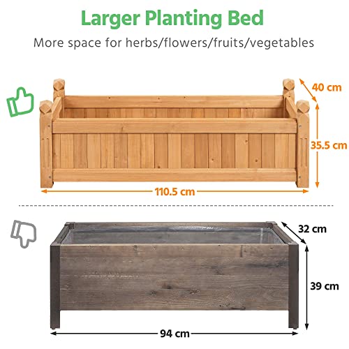 Yaheetech 43.5″ L × 16″ W × 14″ H Wooden Raised Garden Bed, Wood Rectangular Garden Planter Outdoor, Raised Planter Box for Patio/Yard/Greenhouse/Home Vegetable/Flower/Herbs, Natural Wood