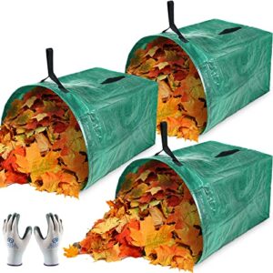 Shappy 3 Pack Large Yard Dustpan-Type Garden Bag Leaf Bags, Reusable Heavy Duty Gardening Bags, Yard Waste Container with Reinforced Carry Handles 53 Gallon Per Bag, Come with Gloves