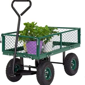 Garden Utility Wagon Cart Heavy Duty 650 Lbs Capacity - Rolling Utility Wagon with Handle and Removable Sides (Mesh Around)