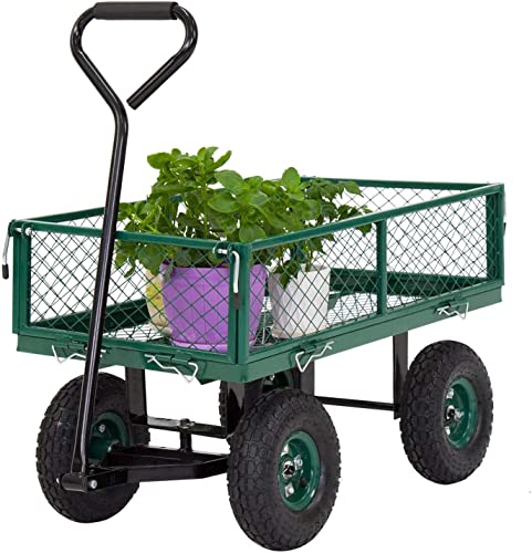 Garden Utility Wagon Cart Heavy Duty 650 Lbs Capacity - Rolling Utility Wagon with Handle and Removable Sides (Mesh Around)