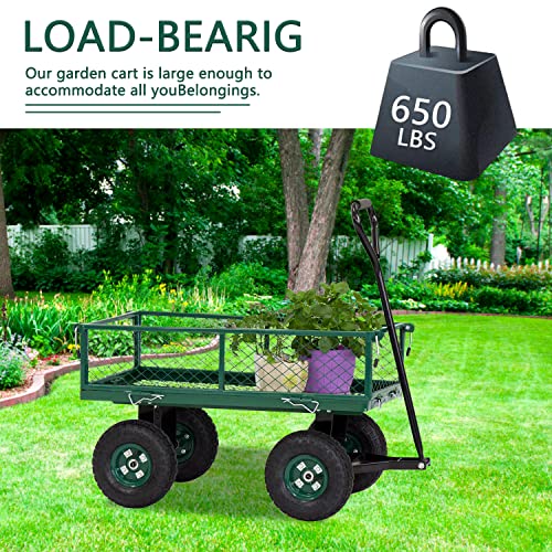 Garden Utility Wagon Cart Heavy Duty 650 Lbs Capacity - Rolling Utility Wagon with Handle and Removable Sides (Mesh Around)