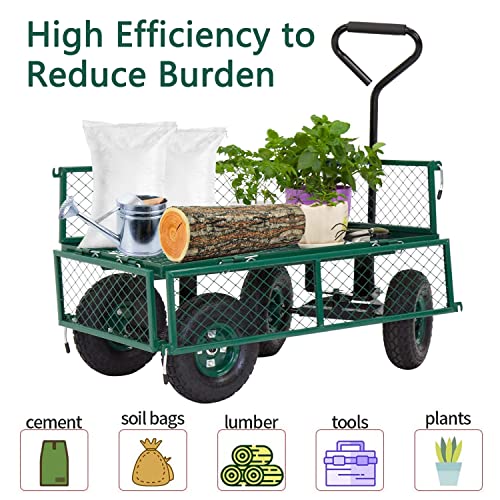 Garden Utility Wagon Cart Heavy Duty 650 Lbs Capacity - Rolling Utility Wagon with Handle and Removable Sides (Mesh Around)