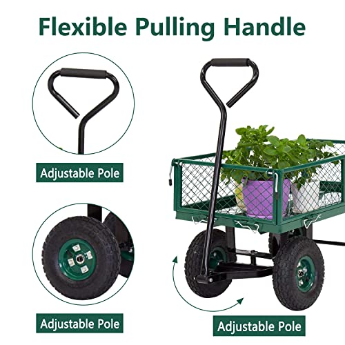 Garden Utility Wagon Cart Heavy Duty 650 Lbs Capacity - Rolling Utility Wagon with Handle and Removable Sides (Mesh Around)