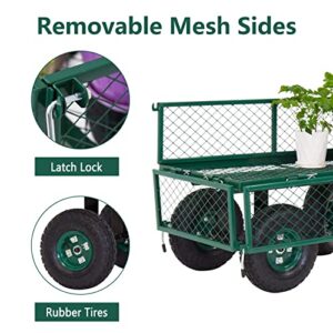 Garden Utility Wagon Cart Heavy Duty 650 Lbs Capacity - Rolling Utility Wagon with Handle and Removable Sides (Mesh Around)