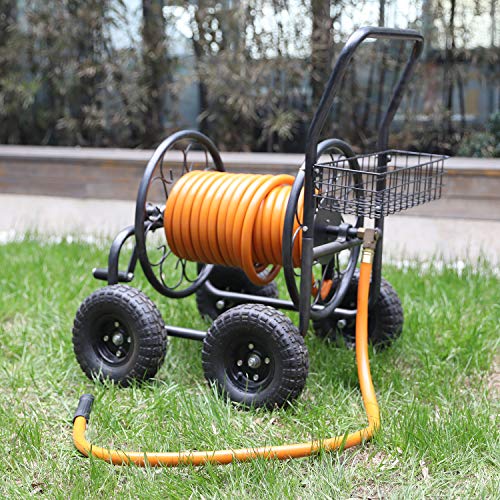 Worth Garden LEAD-IN Short Garden Hose 3/4 in. x 5ft. NO KINK,No Leak,HEAVY DUTY Durable PVC Water Hose with Brass Hose Fittings, Male to Female Fittings,Orange,12 YEARS WARRANTY,H065C01