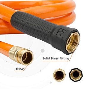 Worth Garden LEAD-IN Short Garden Hose 3/4 in. x 5ft. NO KINK,No Leak,HEAVY DUTY Durable PVC Water Hose with Brass Hose Fittings, Male to Female Fittings,Orange,12 YEARS WARRANTY,H065C01