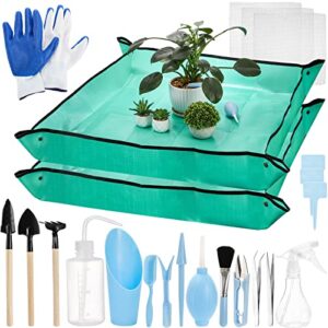 topzea 23 pack succulent tool set, 39.4″ plant repotting mat indoor transplanting tools supplies miniature succulent hand tools with plant potting mat, garden mini gardening tools set for plant care