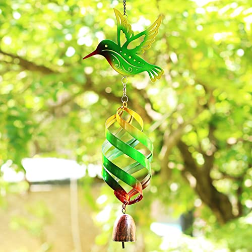 ASAKOKEA Hanging Hummingbird Wind Spinner with Bell Chime - Garden Décor