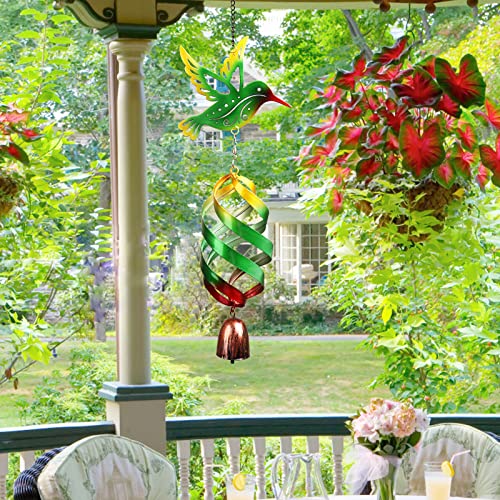 ASAKOKEA Hanging Hummingbird Wind Spinner with Bell Chime - Garden Décor