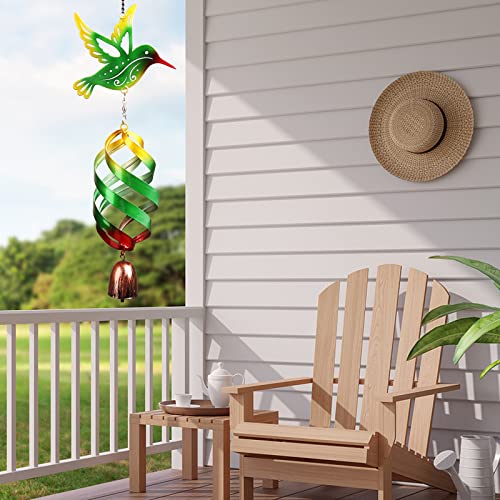 ASAKOKEA Hanging Hummingbird Wind Spinner with Bell Chime - Garden Décor