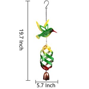 ASAKOKEA Hanging Hummingbird Wind Spinner with Bell Chime - Garden Décor