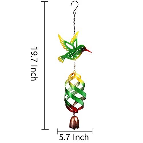 ASAKOKEA Hanging Hummingbird Wind Spinner with Bell Chime - Garden Décor