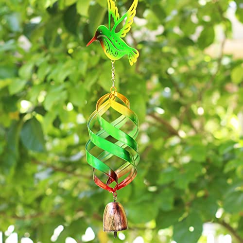 ASAKOKEA Hanging Hummingbird Wind Spinner with Bell Chime - Garden Décor