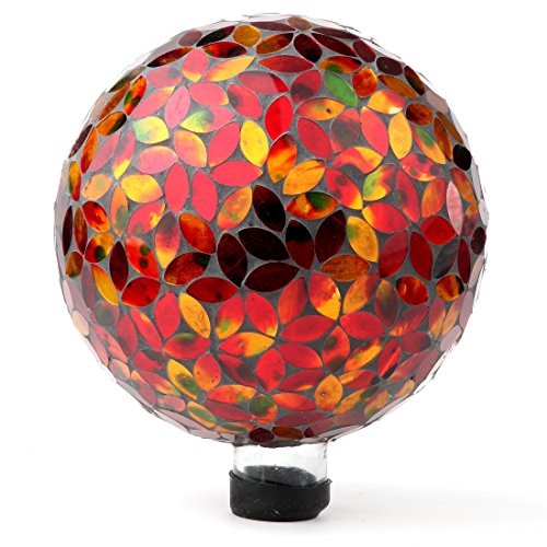 Lily's Home Colorful Mosaic Glass Gazing Ball, Designed with a Stunning Holographic Petal Mosaic Pattern to Bring Color and Reflection to Any Home and Garden, Red and Gold (10" Diameter)