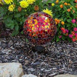 Lily's Home Colorful Mosaic Glass Gazing Ball, Designed with a Stunning Holographic Petal Mosaic Pattern to Bring Color and Reflection to Any Home and Garden, Red and Gold (10" Diameter)