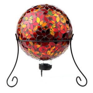 Lily's Home Colorful Mosaic Glass Gazing Ball, Designed with a Stunning Holographic Petal Mosaic Pattern to Bring Color and Reflection to Any Home and Garden, Red and Gold (10" Diameter)