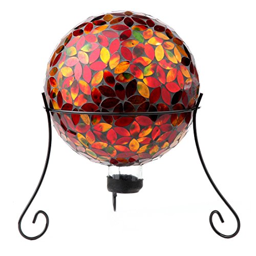 Lily's Home Colorful Mosaic Glass Gazing Ball, Designed with a Stunning Holographic Petal Mosaic Pattern to Bring Color and Reflection to Any Home and Garden, Red and Gold (10" Diameter)