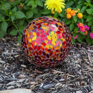 Lily's Home Colorful Mosaic Glass Gazing Ball, Designed with a Stunning Holographic Petal Mosaic Pattern to Bring Color and Reflection to Any Home and Garden, Red and Gold (10" Diameter)