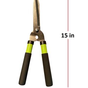 Garden Guru Hedge Shears Clippers for Trimming & Shaping Borders, Decorative Shrubs, Bushes, Grass – 15 inch High Carbon Steel Gardening Hedge Clippers & Shears with Comfort Grip Handles