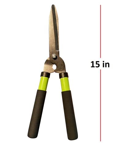 Garden Guru Hedge Shears Clippers for Trimming & Shaping Borders, Decorative Shrubs, Bushes, Grass – 15 inch High Carbon Steel Gardening Hedge Clippers & Shears with Comfort Grip Handles