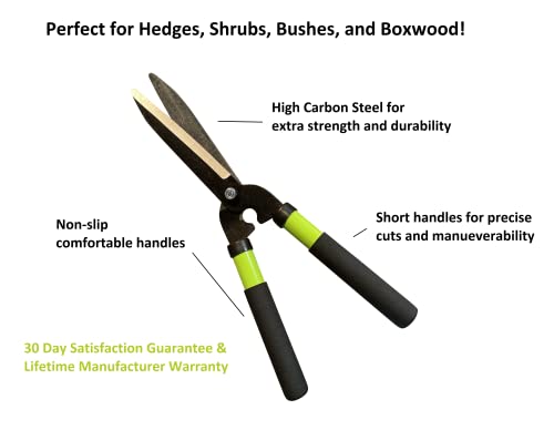 Garden Guru Hedge Shears Clippers for Trimming & Shaping Borders, Decorative Shrubs, Bushes, Grass – 15 inch High Carbon Steel Gardening Hedge Clippers & Shears with Comfort Grip Handles