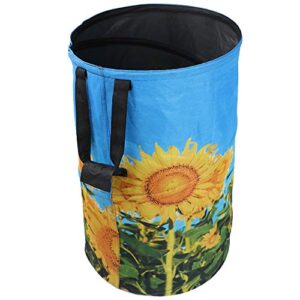 flora guard 32 gallon garden bag – reusable pop-up gardening bag, sun flower print collapsible canvas portable yard waste bag