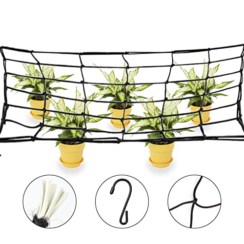 4PCS Grow Tent Net, Flexible Net Trellis Fits 4x4ft and More Size, Stretchy Trellis Netting with Hooks for Garden Balcony Yard Plants Growing and Climbing, Black