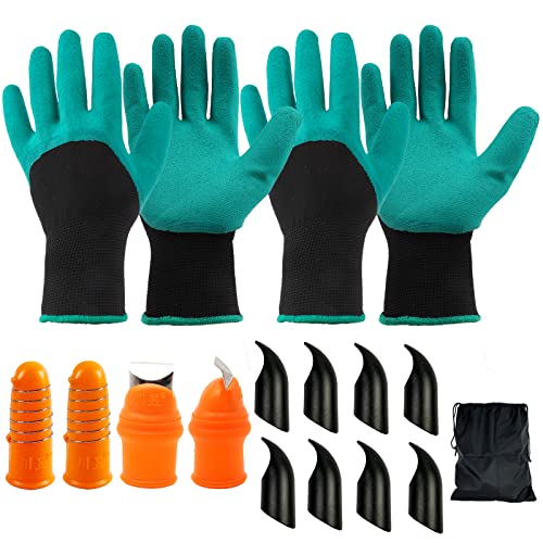 Gardening Gloves Set, 2 Pairs Breathable Rubber Coated Garden Gloves Comes with Grip Nails and Thumb Knife.Which Suit for Pruning, Picking and All Kinds of Gardening