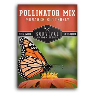 pollinator seed mixture to attract monarch butterflies, bees & pollinators – 1 packet – milkweed, garden flower, & wildflower mix for planting – support conservation efforts – survival garden seeds