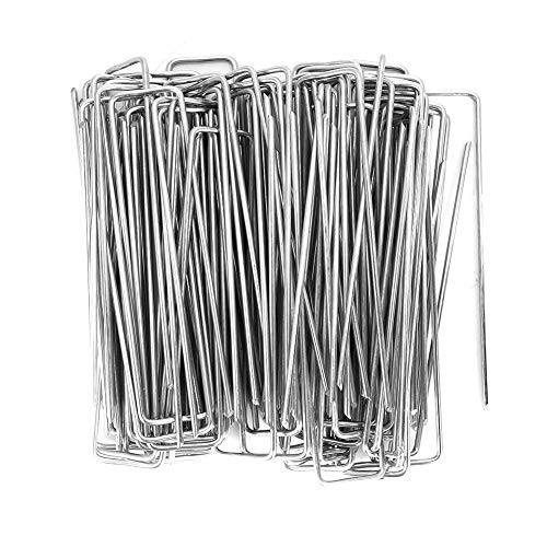 Garden Staples, 6" Stainless Steel Garden Pins, 100Pcs Ground Staples for Sticking on The Ground Securing Ground Cover