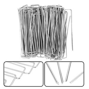 Garden Staples, 6" Stainless Steel Garden Pins, 100Pcs Ground Staples for Sticking on The Ground Securing Ground Cover