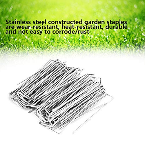 Garden Staples, 6" Stainless Steel Garden Pins, 100Pcs Ground Staples for Sticking on The Ground Securing Ground Cover