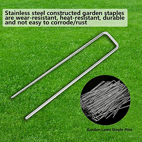 Garden Staples, 6" Stainless Steel Garden Pins, 100Pcs Ground Staples for Sticking on The Ground Securing Ground Cover